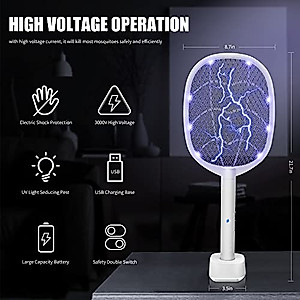 Lulu Home 2-in-1 Electric Bug Zapper Racket, 2 Pack 3000V High Voltage LED Lighted Handheld Mosquito Swatter with 3 Layer Safety Mesh, USB Charging Portable Fly Killer Racquet