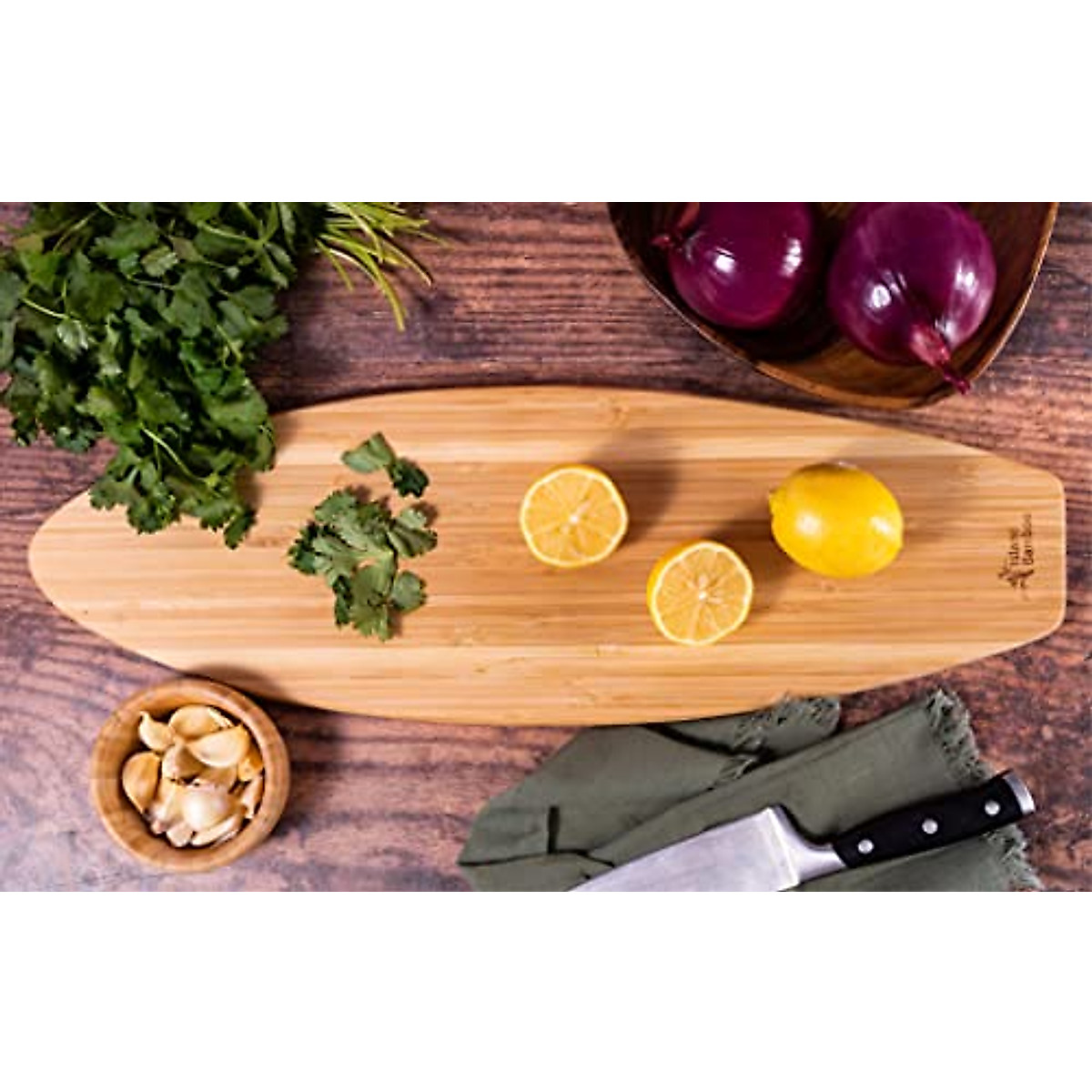 Laguna Bamboo Surf Board Bar Cutting Board Set, 23-inch by 7.5-inch - Earth Friendly Bamboo with Stylish Honey Stripe Design - by Island Bamboo (2 Pack)