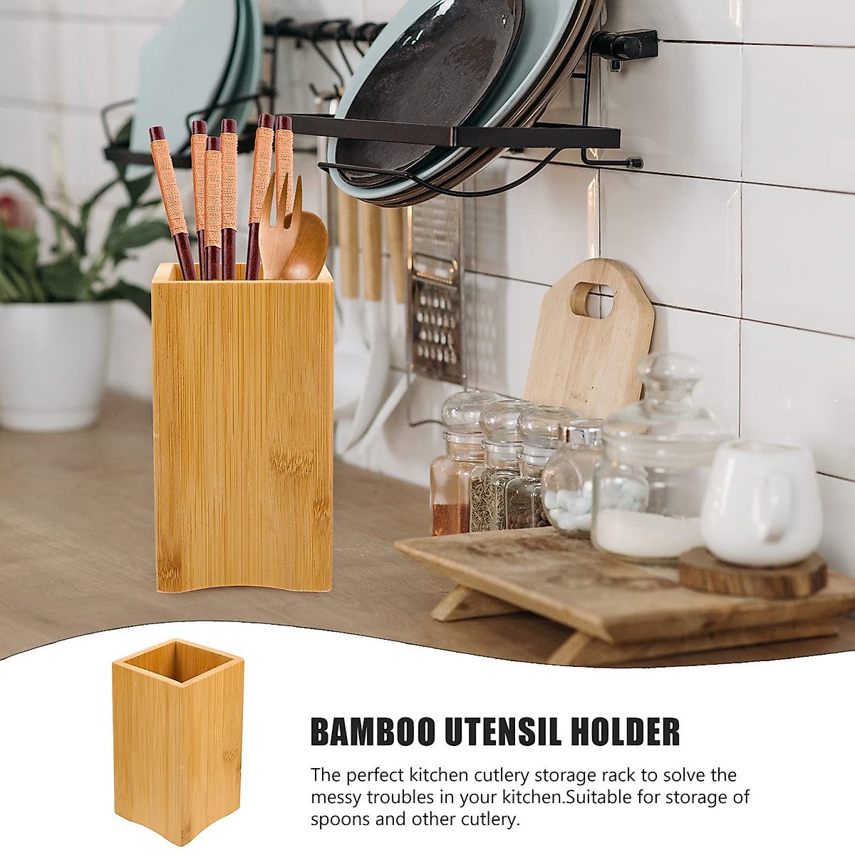 KICHOUSE with Holder Kitchen Organizer Bamboo Hole Coffee Drain Cutlery Flatware Home Decor Chopstick Ladle Silverware Draining Caddy Counter Farmhouse Cooking Utensils Spoon Forks