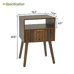 MaxSmeo Small Nightstand with Drawer, Mid Century Modern Bedside Table for Bedroom and Small Spaces, Solid Wood Legs, Easy Assembly, Rustic Brown