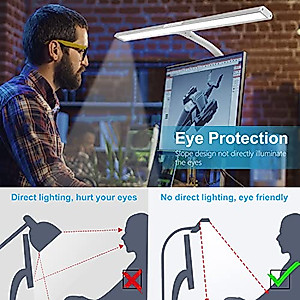 PHIVE LED Task Lamp, 20 Watt Super Bright Desk Lamp with Clamp, Dimmable Gooseneck Monitor Lamp(4 Color Modes, 5-Level Dimmer, Memory Function, Highly Adjustable Office Light/Workbench Lamp) Silver