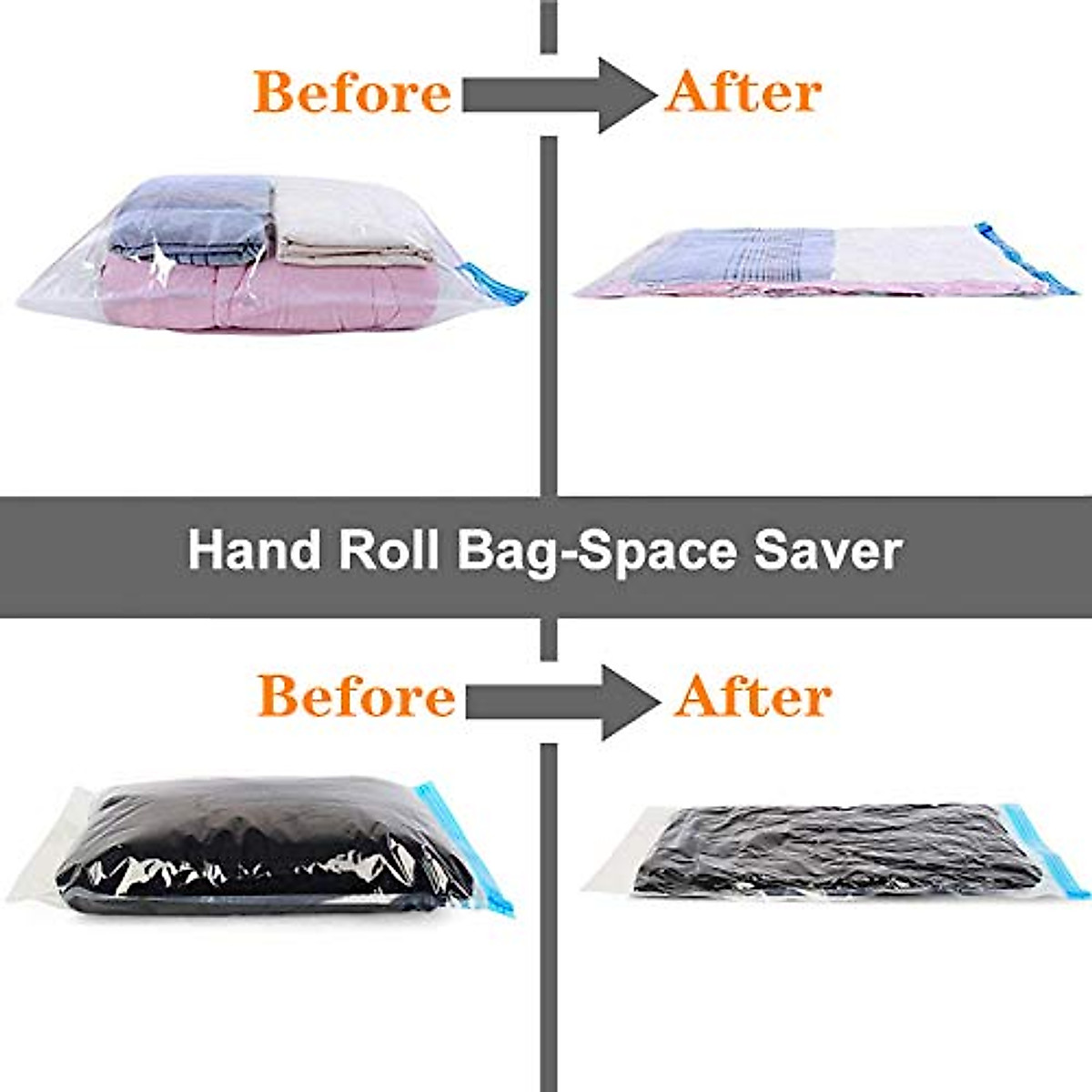 Space Saver Bags for Travel 10 Pack Compression Bags for Travel -Travel Accessories- Vacuum Bags for Travel No Vacuum Pump Needed, Roll-up Vacuum Storage Bags for Travel and Luggage Packing-Organizers