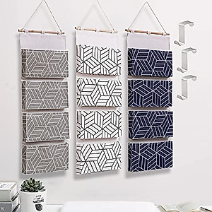 ErluN Over Door 4-Shelf Hanging Storage Bags Wall Mount Closet Organizer,Linen Cotton Fabric Multi Functional Living Room Bedroom Bathroom File Magazine Waterproof