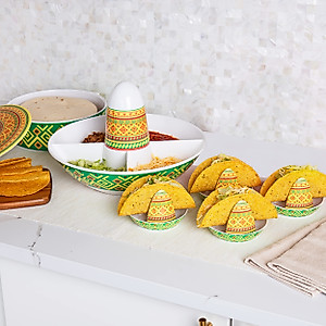 Mind Reader Taco Holders and Divided Serving Carousel Set, Taco Tuesday, Melamine, 12.5"Lx 12.5"W x 8.25"H, 5 pcs, White