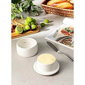 Butter Crock, French Butter Keeper - Fresh Soft Butter without Refrigeration, White, Porcelain - Better Butter & Beyond