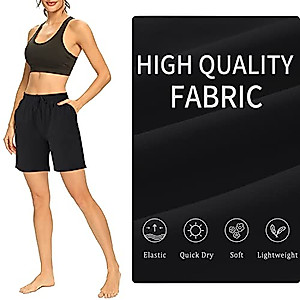 YOYOYOGA Women Bermuda Shorts 8 Way High Stretch Yoga Shorts Athletic Workout Running Shorts Lounge Casual with Deep Pockets Black L