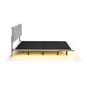 ATY Queen Size Platform Bed with LED Lights & Headboard, Modern Upholstered Floating Bedframe for Bedroom, Guestroom, Noise Free Design& No Spring Needed, Gray