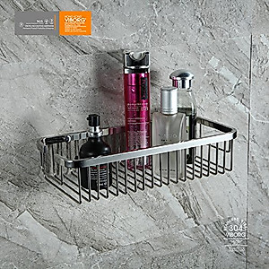 VIBORG Deluxe Solid Thick SUS304 Stainless Steel Wire Wall Mounted Single Tier Bathroom Rectangular Shower Basket Bath Caddy Shelf Organizer Storage Holder for Shampoo Conditioner Polished mirror-like
