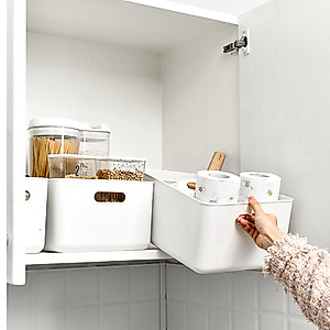 ZOAJU Plastic Basket Set, Pack of 6 Storage Basket Pantry Bins Kitchen Spice Rack Organizer for Shelves Drawers Pantry Closet Classroom Bathroom 12 In x 7.9 In x 4.7 In , White