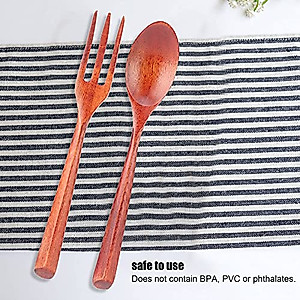 2Pcs/Set Heat Resistance Wood Fork and Spoon Heat Resistance Durable Kitchen Utensil for Home Restaurant Office(large and fork)