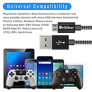 KOOWOD PS4 Controller Charger Charging Cable – 2 Pack 10FT Nylon Braided Micro USB 2.0 High Speed Data Sync Cord for Playstation 4, PS4 Slim/Pro, Xbox One S/X Controller, Android Phones (2 Pack)