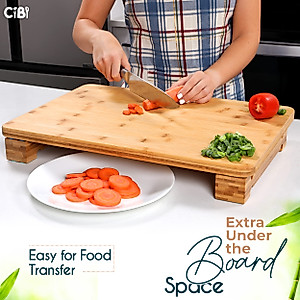 Cibi Kitchens Bamboo Cutting Board Legs - 2Pcs Wood Cutting Board Feet with Silicone Non Slip Pads, 4.5cm x 5cm x 50cm Wood Riser Elevates the Cutting Board