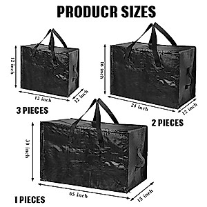 6 Packs Heavy Duty Extra Large Organizer Storage Bag Moving Bag with Strong Handles and Zippers for Moving, Travelling, Christmas Decoration Storage (Black,65 x 30 Inch, 24 x 16 Inch, 12 x 12 Inch)