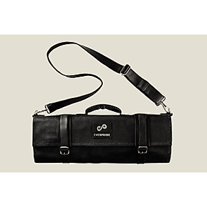 EVERPRIDE Chef Knife Roll Bag Holds 12 Knives and Cooking Tools – Durable, Large Knife Case Made of Canvas and Genuine Leather – Elegant Chef Bag for Professional Cooks – Knives Not Included