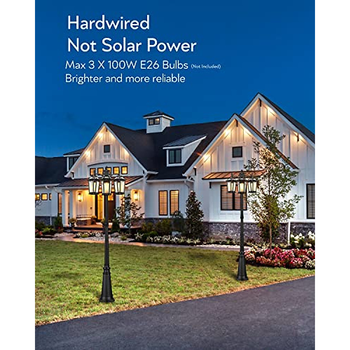 VIANIS Outdoor Lamp Post Lights with Dusk to Dawn Sensor, Triple Head Street Pole Light Fixtures Waterproof, Outside Electric Lantern Backyard Lighting, Christmas Lamp Post for Garden Patio Driveway