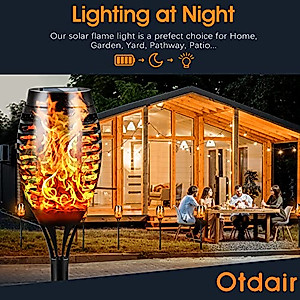 Otdair Solar Torch Lights with Flickering Flame, 12 Packs 12LED Tiki Torch Solar Lights Outdoor, IP65 Waterproof Mini Solar Torch Light Auto On/Off for Garden, Patio, Yard, Pathway