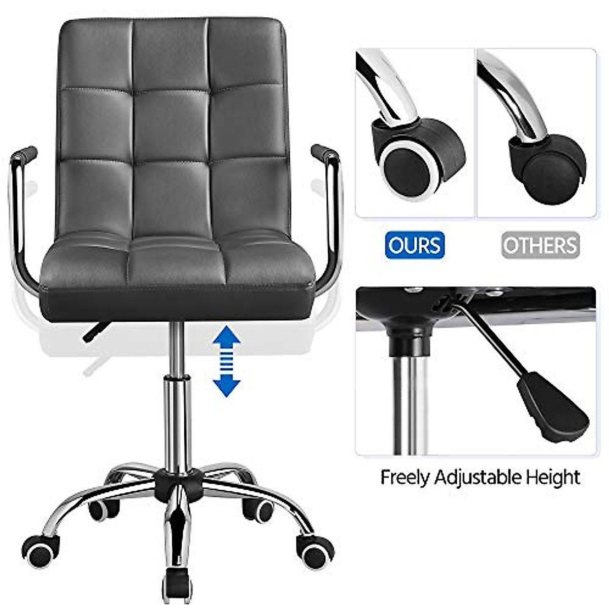Yaheetech PU Leather Office Chair Mid-Back Task Ergonmic Chair with Swivel Wheels Height Adjustable, Grey