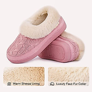 HomeTop Women's Comfortable Memory Foam Loafer House Shoes Warm Fuzzy Plush Winter Slipper with Anti-Skid Rubber Sole (8, Pink)