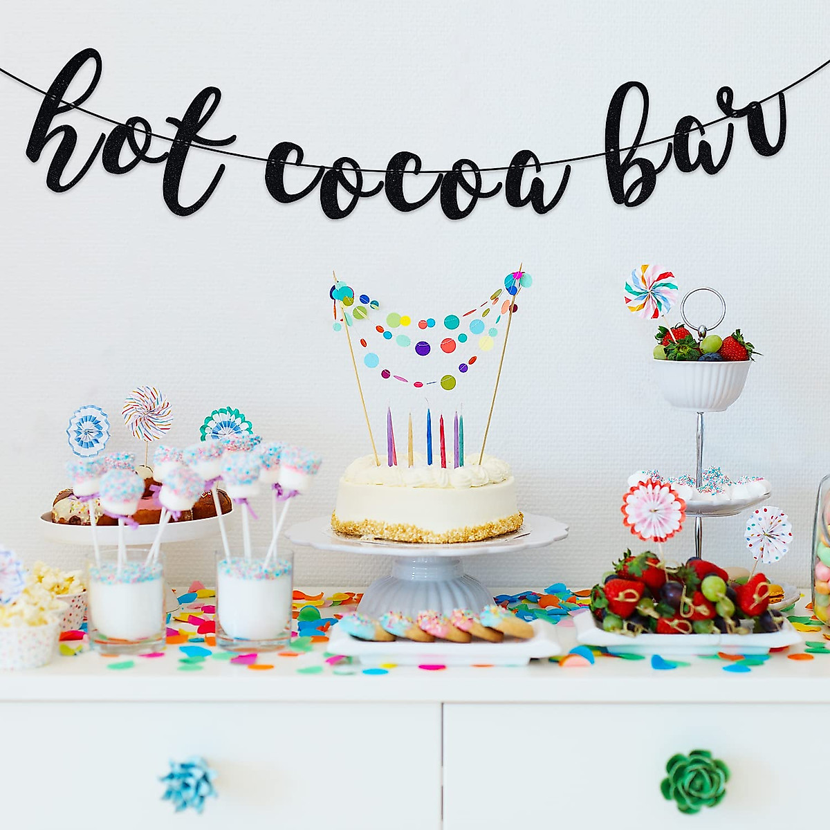Hot Cocoa Bar Banner, Hot Cocoa Bar Decorations, It’s Cold Outside Bar Sign, Wintertime Holidays Christmas Party Decor, Hot Chocolate Bar Decorations Black Glitter
