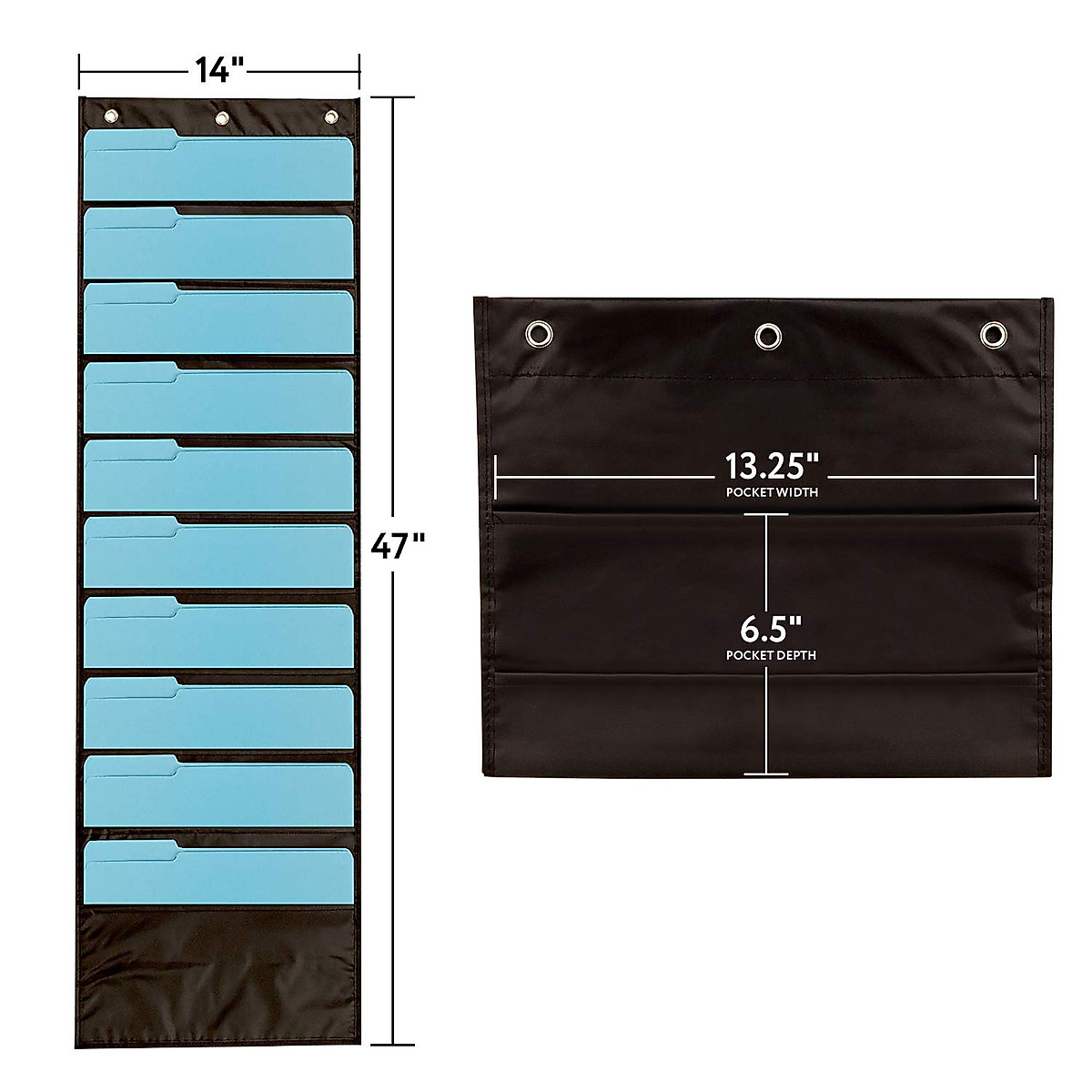 2-Pack Premium Wall Storage Pocket Charts/Hanging Folder Organizers - Black, 10 Pockets Per Piece (20 Total Pockets) - The Ideal Pocket Chart for Classroom, School or Office Use - by Impresa