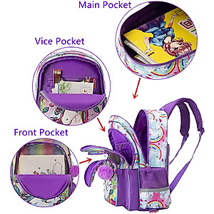 Egchescebo Kids Rolling School Backpack Bags for Girls With Wheels Trolley Roller Wheeled 5PCS With Lunch Box Cute Unicorn Pattern Rolling Backpacks Bags Girls Pink