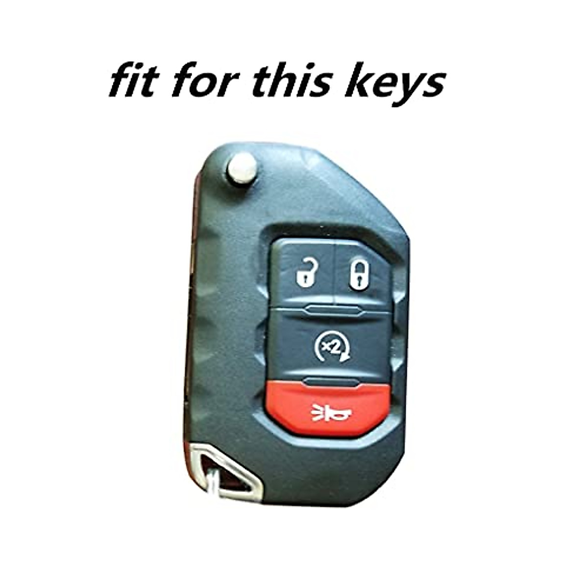 WFMJ Leather for 2018 2019 2020 2021 2022 2023 Jeep Wrangler JL Gladiator JT JLU Remote Flip 4 Buttons Key Fob Case Cover Chain (Red)