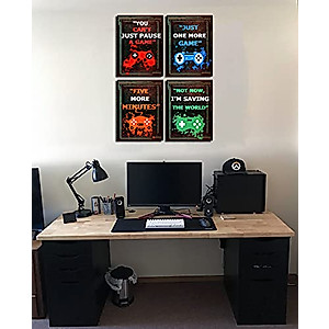 Game Room Wall Art Decor Funny Gaming Decorations Canvas Prints Boys Room Decorations Video Game Posters Pictures Decoration for Boys Bedroom Video Game Room Playroom Paintings Framed Ready to Hang