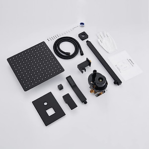 Artiqua Rain Shower System 12 Inches Shower Combo Set Black Wall Mount Faucet Bathroom Faucets with Rainfall Shower Head and Hand Shower