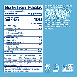 Ripple Non-Dairy Milk, Original| Vegan Milk With 8g Pea Protein| Shelf Stable Single Serve Cartons | On-The-Go | Non-GMO, Plant Based, Gluten Free | 32 oz, Pack of 6