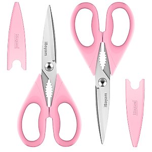 Gifts for Women, Mom, Wife, Girlfriend, Sister, Her - Happy Birthday, Easter, Valentine's Day, Mothers Day Gifts, iBayam Kitchen Scissors Heavy Duty Meat Poultry Shears Dishwasher Safe, Pink Stuff