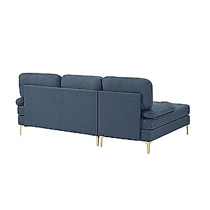 Goohome 79.5'' Linen L-Shaped Left-Hand Facing Sectional Sofa Metal Legs and 2 Detachable Armrest Pillows, Modern 3-Seater Fabric Couches for Living Room Apartment Small Space, A-Dark Blue