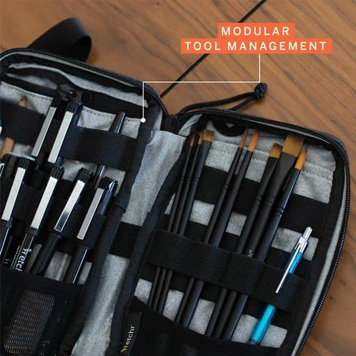 ETCHR Field Case - Multifunctional Art Supply Bag and Weatherproof Travel Organizer with Tool Management System and Adjustable Shoulder Strap - Vegan-Friendly - Left and Right Handed Supply Case