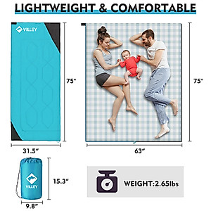 VILLEY Camping Sleeping Bag, Lightweight Backpacking Sleeping Bag with Carrying Bag for Adults & Kids, Outdoor Camping Hiking Equipment for 3 Season Warm & Cool Weather - Summer, Spring, Fall (Blue)