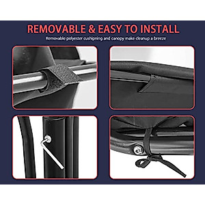 Patio Swing with Canopy Backyard Swing Outdoor Swing Chair with Adjustable Tilt Canopy Removable Cushions Stable Frame Comfortable Armrests for Patio Outdoor Backyard Garden Black