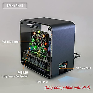 ElectroCookie Raspberry Pi 4 Case, Aluminum Mini Tower Case with Dual Power Cooler and Color Changing Ambient Light (Matte Black)