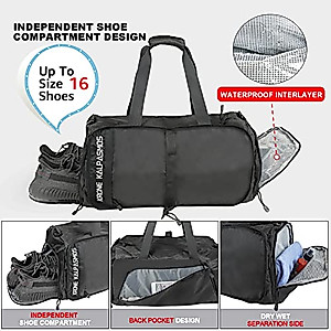 Krone Kalpasmos Small Gym Bag, Packable Sports Bag for Men, Gym Bags for Men with Shoe and Wet Pocket, Lightweight Waterproof Travel Duffel Bag (Black)