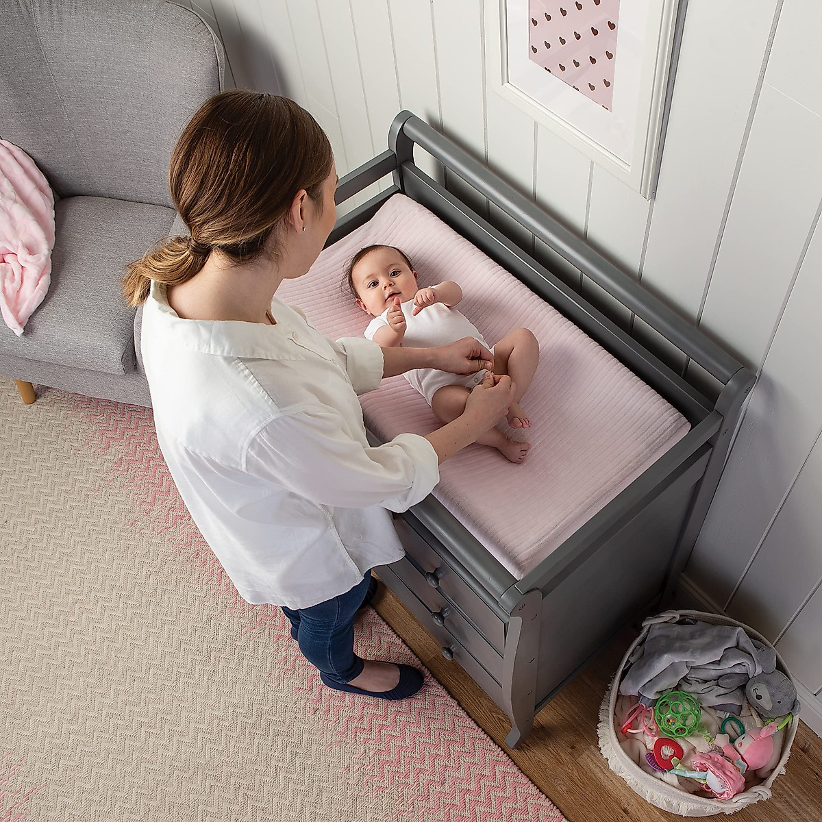 Boppy Changing Pad Cover, Pink Ribbed Minky Fabric