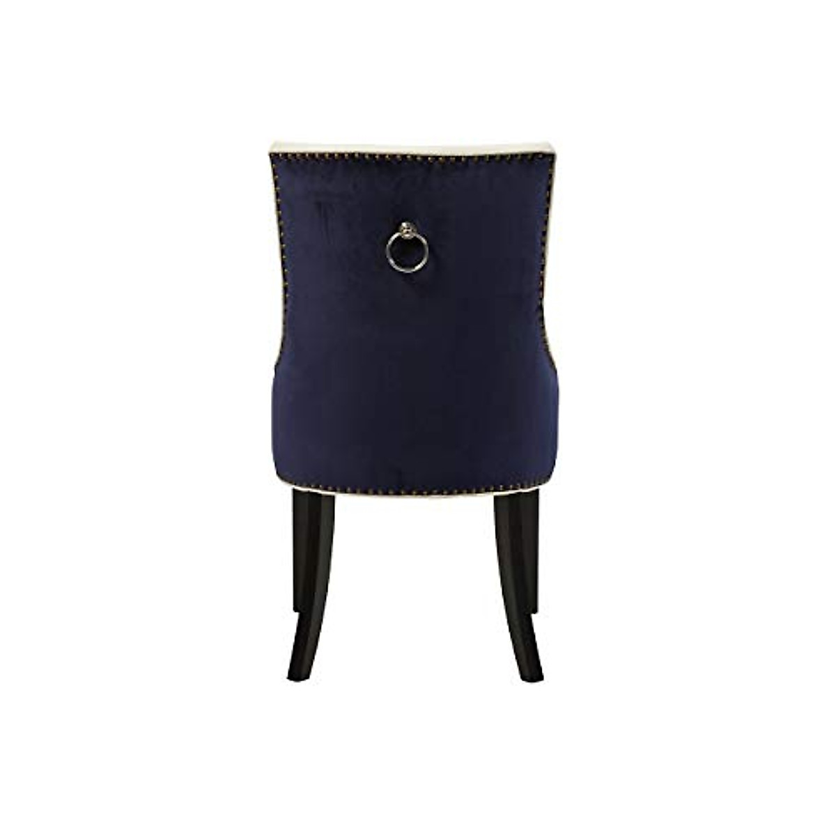 Iconic Home Cadence Dining Side Chair Button Tufted PU Leather Velvet Polished Brass Nailheads Espresso Finished Wooden Legs, Navy – White, Modern Transitional