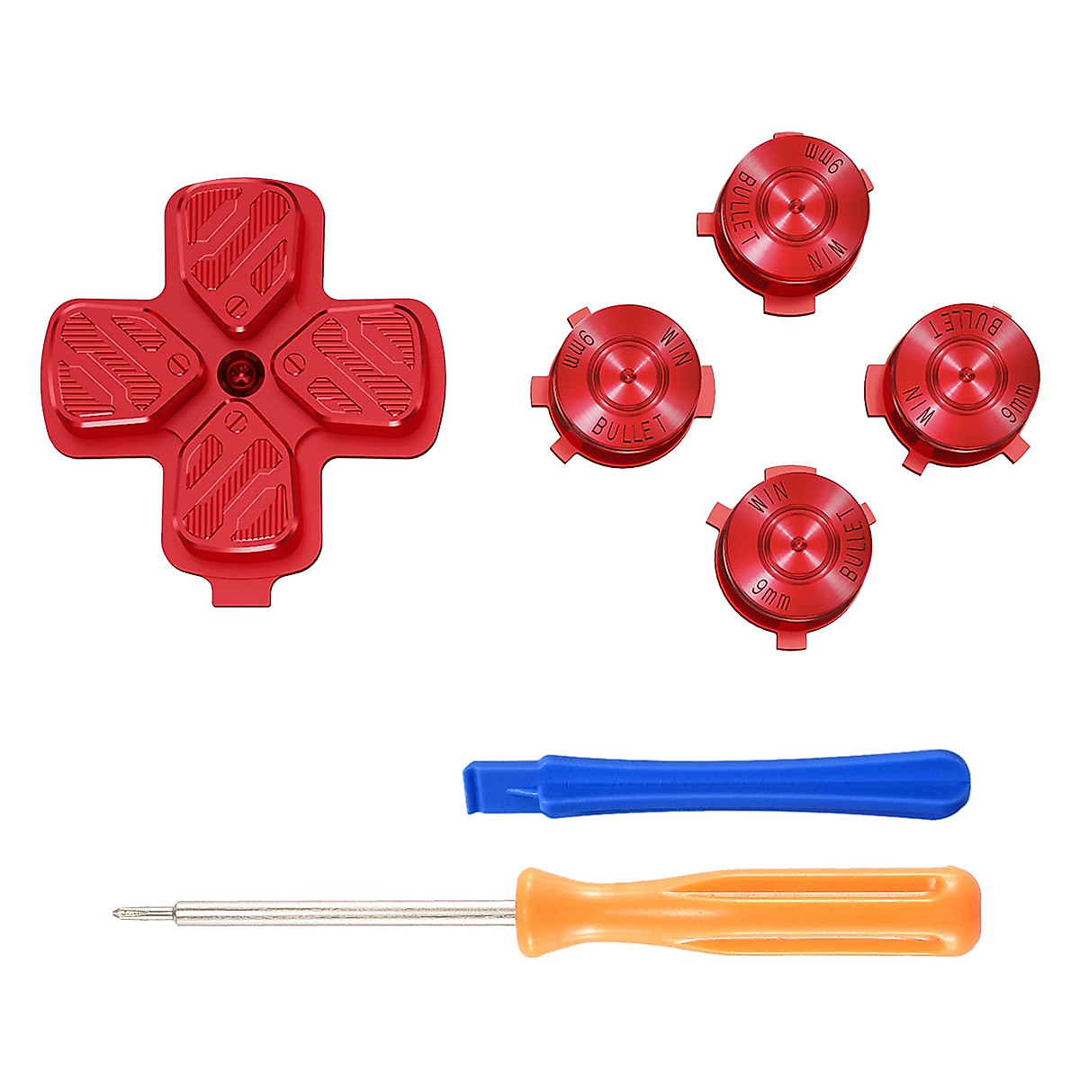 eXtremeRate Red Metal Dpad ABXY Buttons for PS5 Controller, Custom Replacement Aluminum Action Buttons & Direction Keys for PS5 Controller - Controller NOT Included