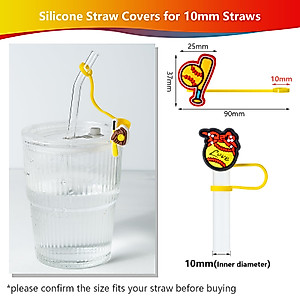 6Pcs Softball Straw Cover Cap for Stanley Cup Accessories, 10mm Cute Black Drinking Straw Topper for 40oz 30oz Stanley Tumbler, Dust-Proof Reusable Straw Tips Valentines Decor Gifts for Women