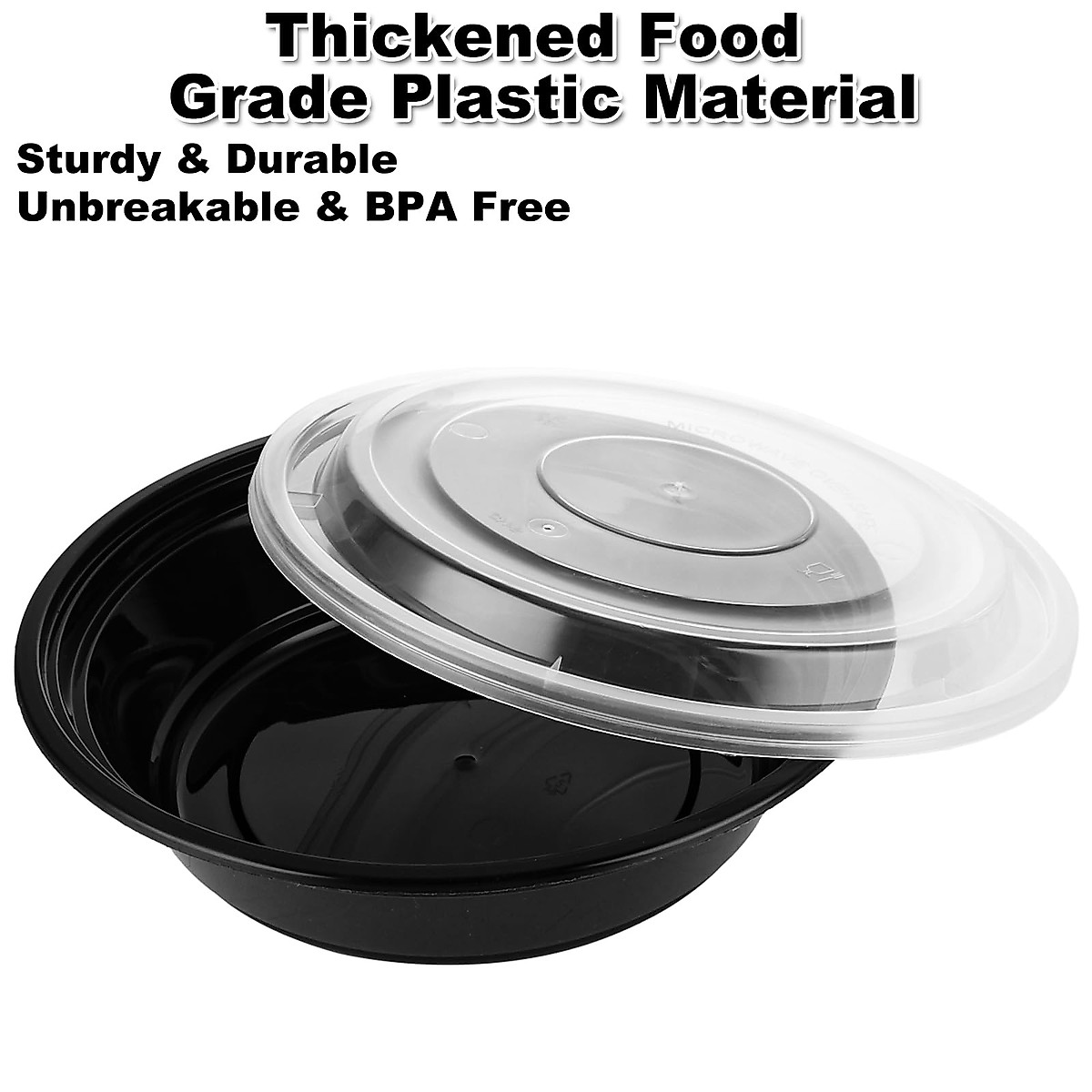 LDHHYH 50 Pack 24 oz / 700 ml Meal Prep Containers with Lids, Plastic Thick Food Storage Containers, Round Meal Prep Bowl, BPA-Free, Freezer & Dishwasher Safe-Black