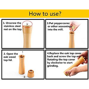 Wood Salt and Pepper Grinder Mill - Noryee Manual Wooden Salt Grinder Pepper Mill Shakers Refillable with Adjustable Coarseness Ceramic Rotor - 8.5 Inch (1 Pack)