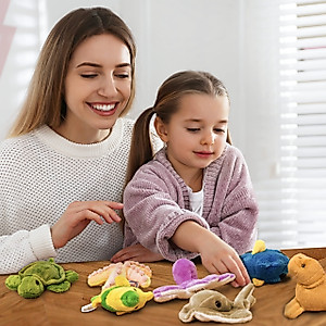 PREXTEX 10 Piece Plush Soft Stuffed Sea Animals - Small Stuffed Animals Bulk - Playset Plush Assortment, Turtle, Stingray, Nemo Fish, Killer Whale and More - Bulk Stuffed Animals