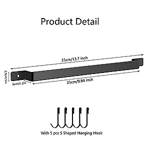 SmartHom Kitchen Rail Utensil Rack With 5 Hooks, Black Hanging Utensils Holder for Pots and Pans, Kitchen Utensils Hanger 13.7 * 2.5 INCH