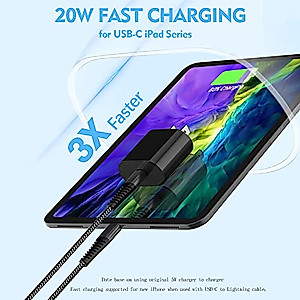 20W USB C Fast Charger for 2022/2021/2020/2018 iPad Pro 12.9 Gen 5/4/3, iPad Pro 11 in Gen 3/2/1, iPad Air 5th/4th Generation, iPad 10th Generation, iPad Mini 6th, 6.6ft USB C to USB C Charging Cord