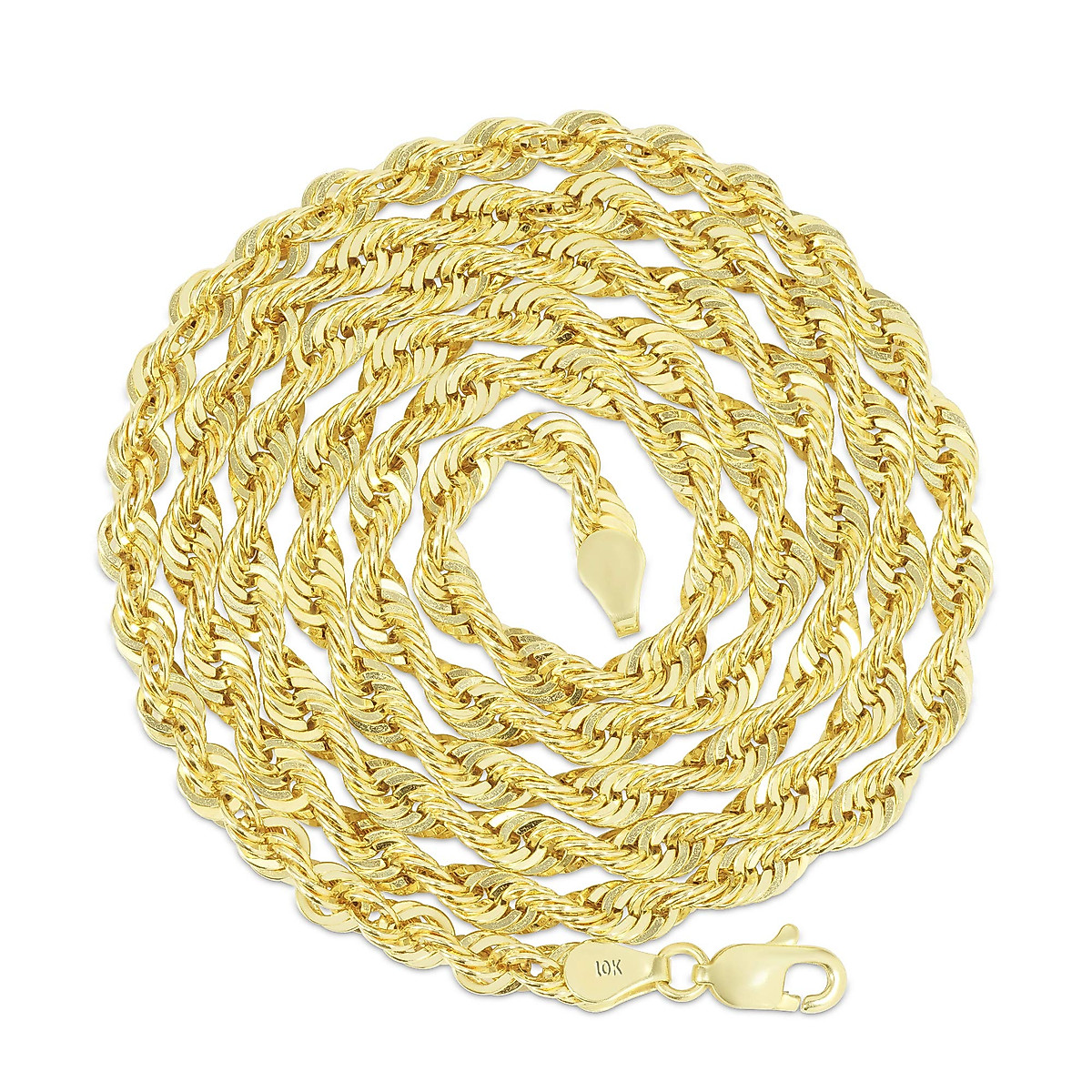 Nuragold 10k Yellow Gold 4mm Diamond Cut Rope Chain Lightweight Necklace, Mens Womens Jewelry 16" 18" 20" 22" 24" 26" 28" 30"