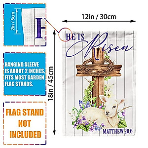 He is Risen Religious Garden Flags 12x18inch Burlap , Easter Cross Sheep Matthew 28:6 Flags for Spring Holiday Yard Decorations Outdoor