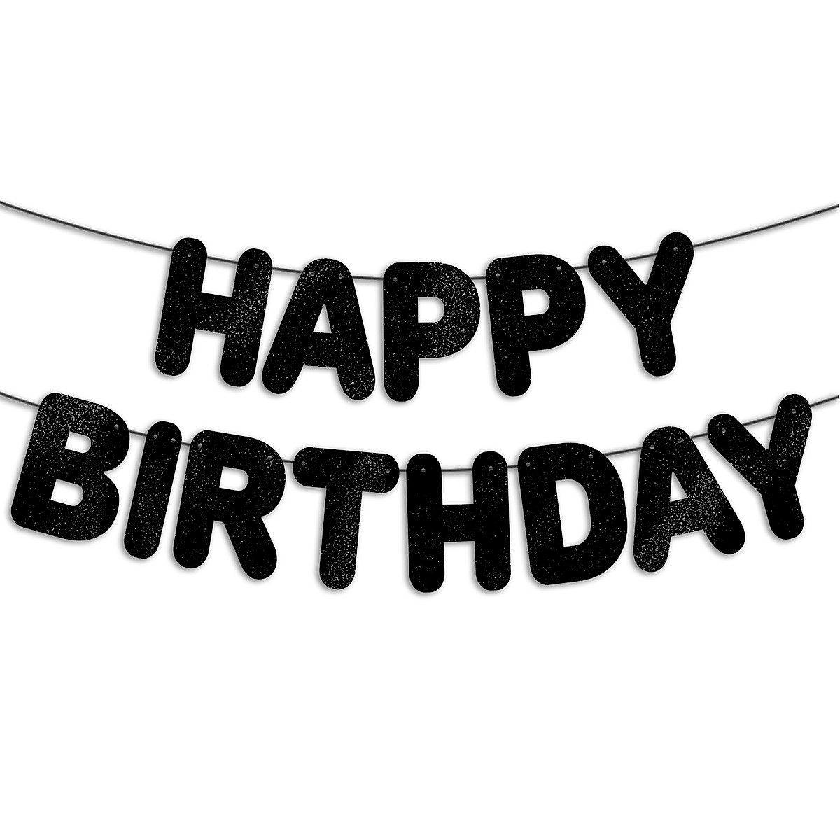 JunyRuny Pre-Strung Happy Birthday Banner Black Glitter Banner, Black Birthday Party Decorations & Decor for Women & Men & Boy & Girl, 30th 40th 50th 60th 70th 80th Happy Birthday Backdrop/Sign Birthday Gift