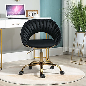 Olela Modern Velvet Armless Swivel Task Chair, Black+Velvet, Office, Living Room, Bedroom, 250 Pound Capacity, Fixed Height, Indoor Use