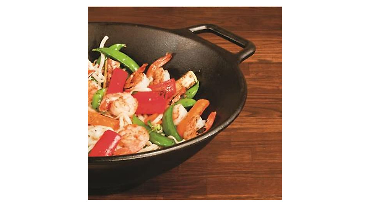 Jim Beam Heavy Duty Cast Iron Wok - Pre-Seasoned & Versatile Cooking Pan